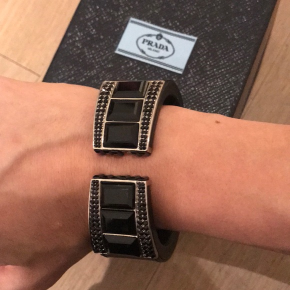Prada | Jewelry | Prada Leather And Stones Bangle | Poshmark